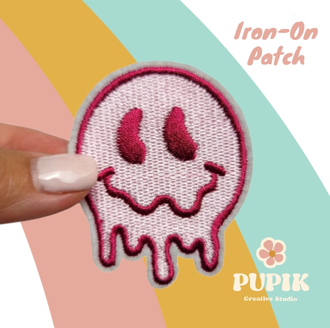 Pink Smiley Embroidery Iron on Patches on Clothes Applique for Any ...