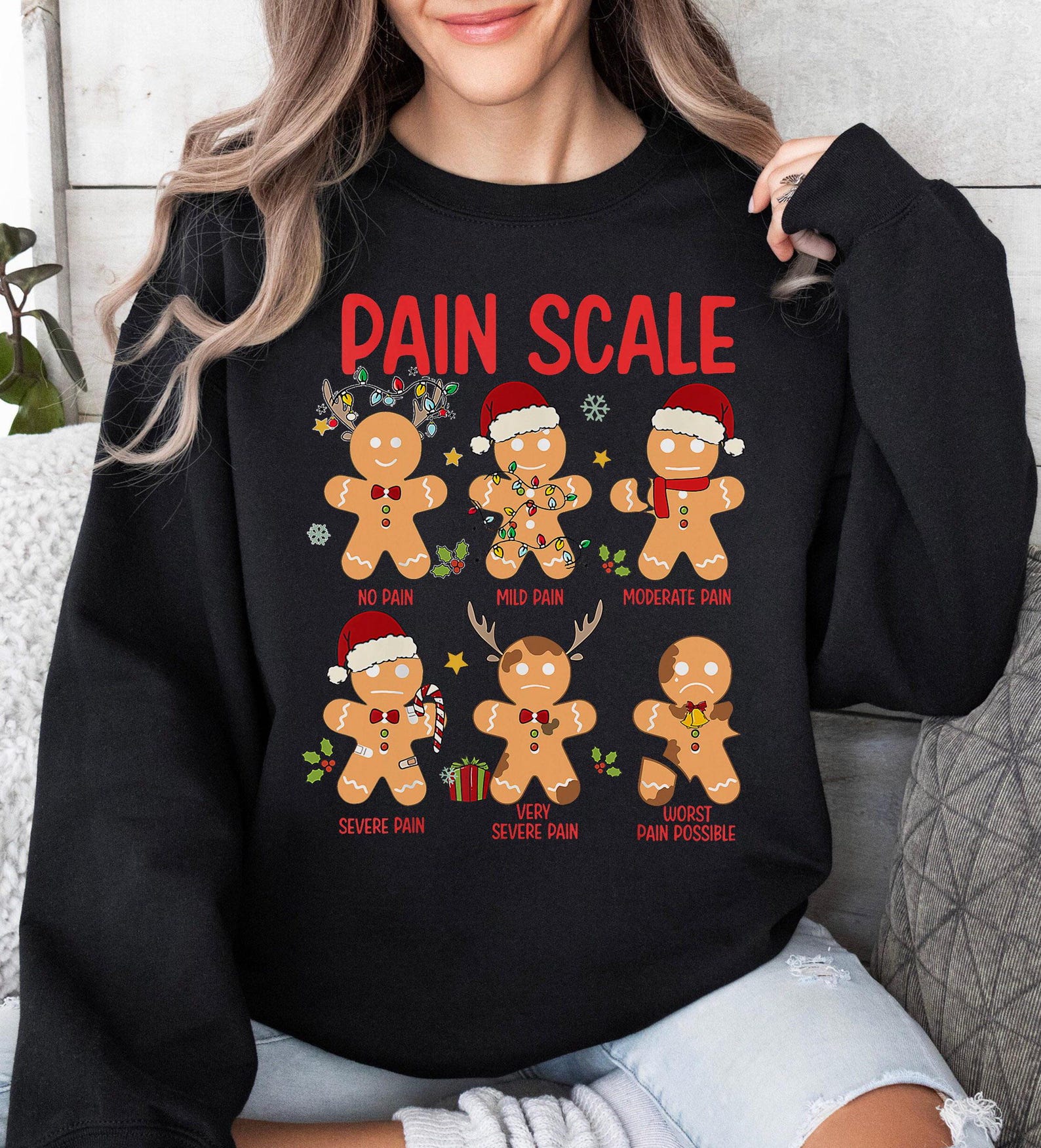 Retro Pain Scale Gingerbread Trauma Nurse Christmas Nursing T-shirt ...