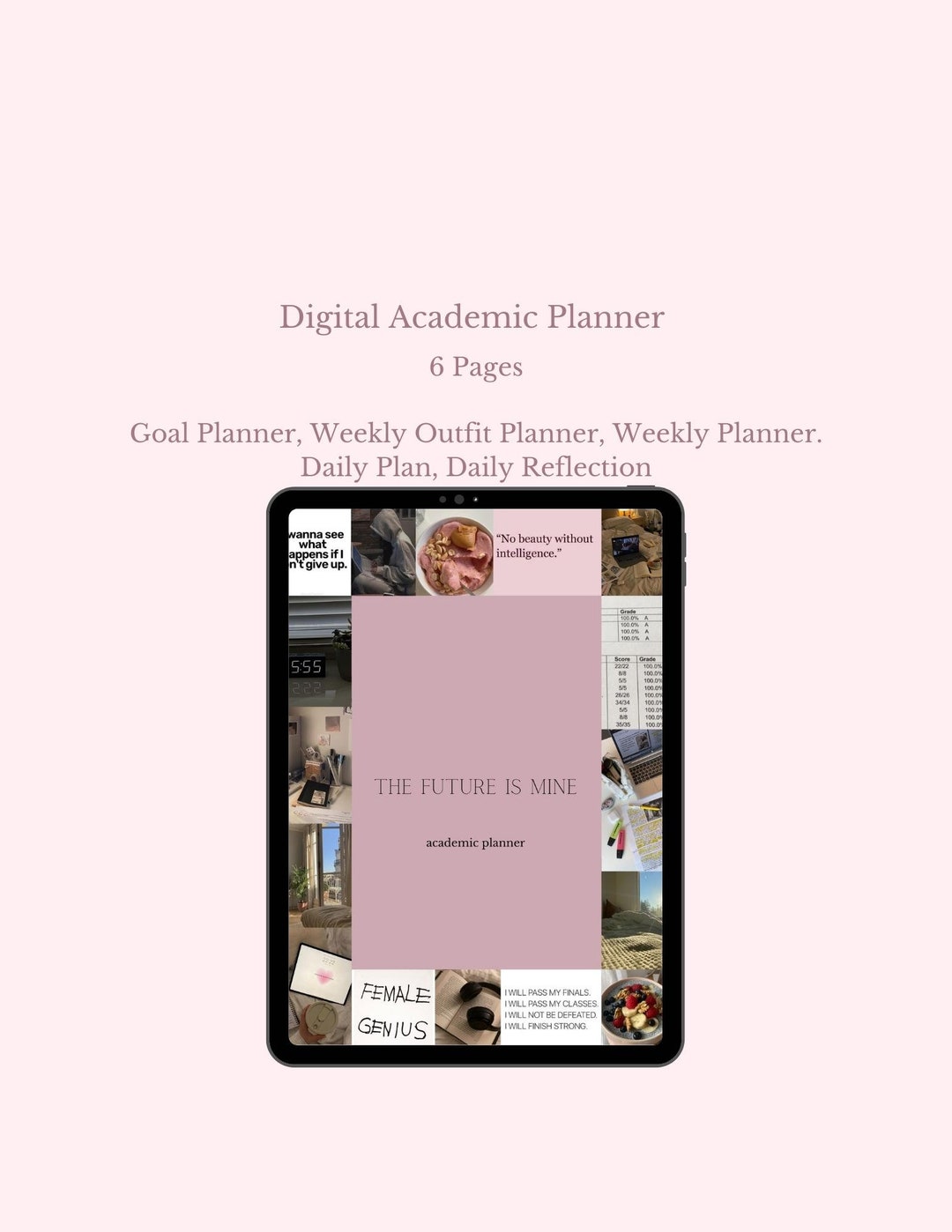 Digital Aesthetic Study Academic Planner, Focus on School and Goals ...