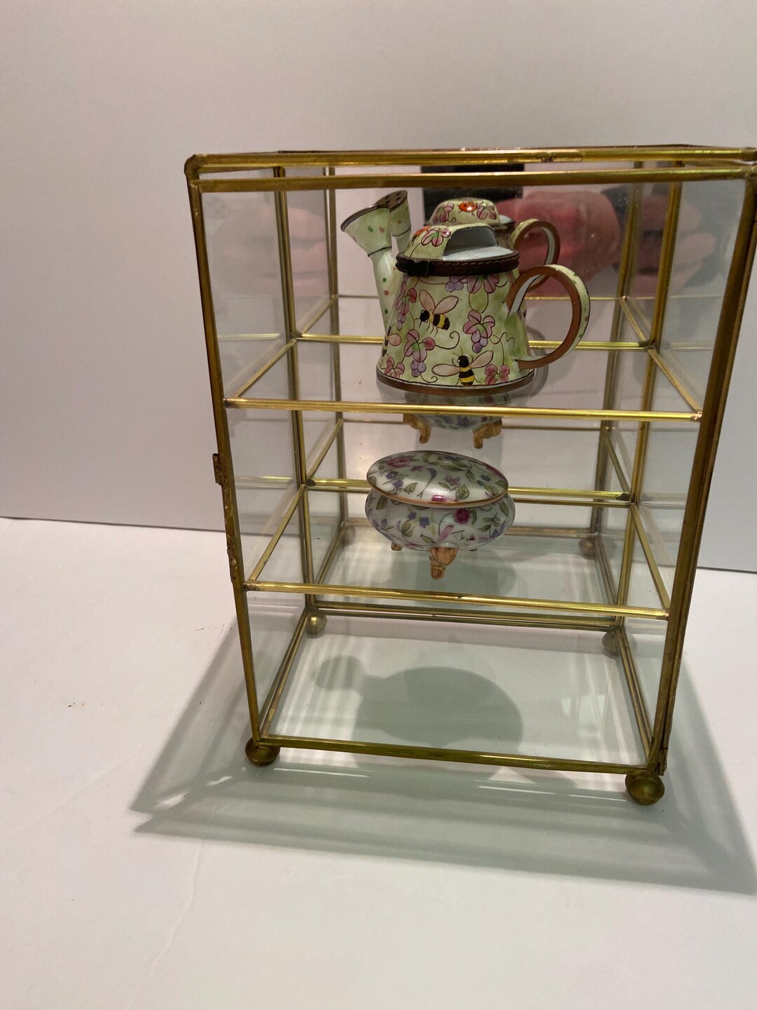 Vintage Brass & Glass Curio Cabinet Mirrored Back - Etsy