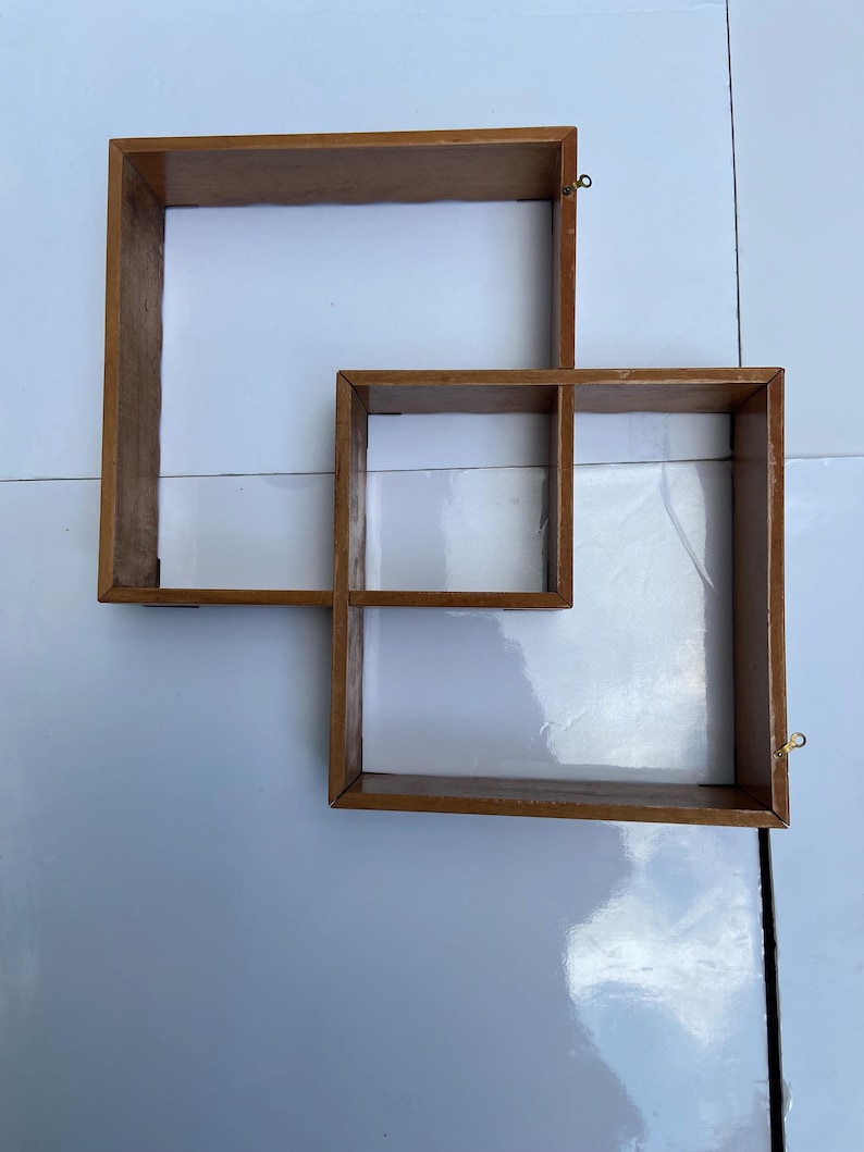 Vintage MCM Nesting Interlocking Wood Curio Display Shadow Boxes Wall ...