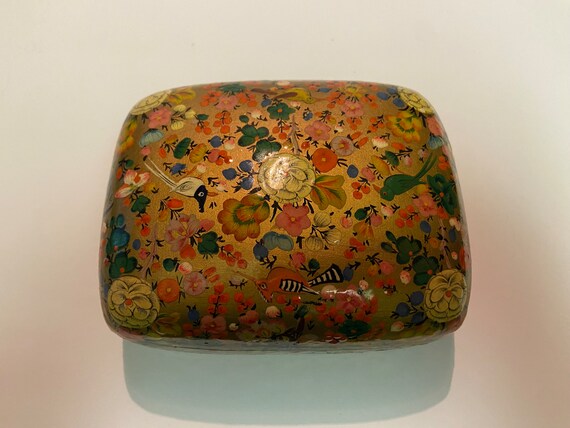 Vintage Paper Mache Kashmiri Trinket Box - Gem