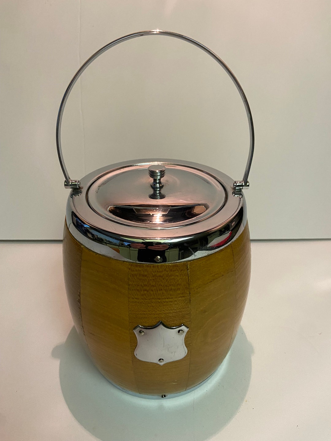 Vintage Mcm Ice Bucket/biscuit Wood Barrel With Steel Lid and Trim - Etsy