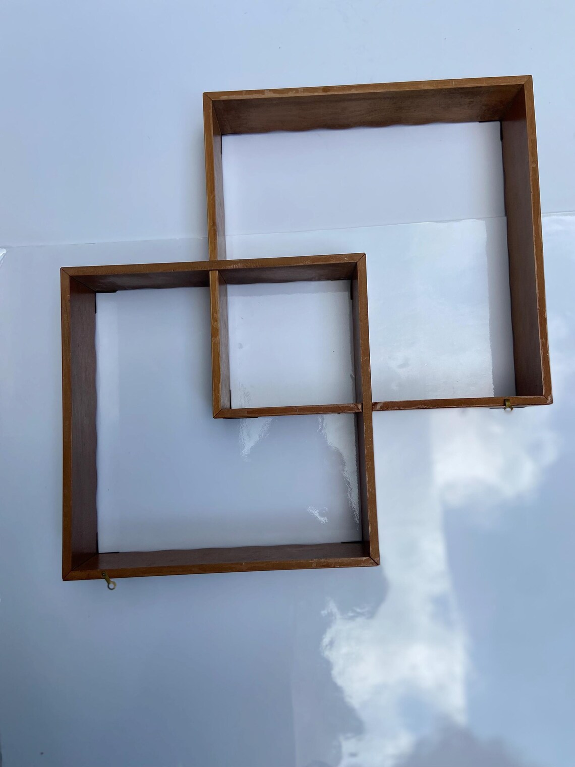 Vintage MCM Nesting Interlocking Wood Curio Display Shadow Boxes Wall ...