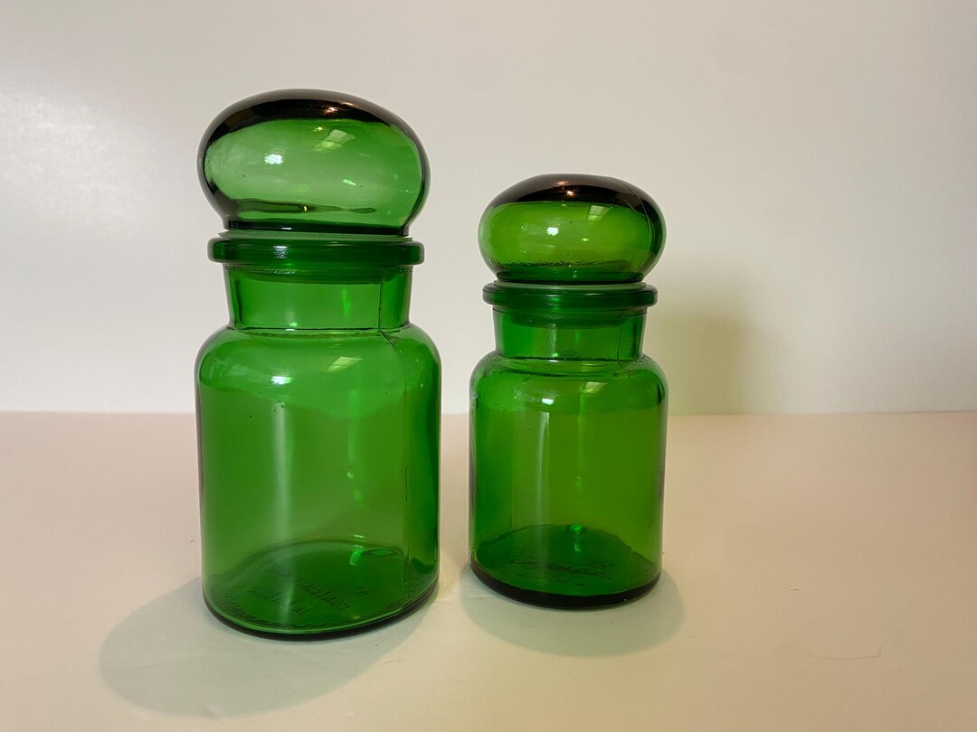 Vintage Belgium Green Glass Apothecary Bubble Top Bottle/jars - Etsy