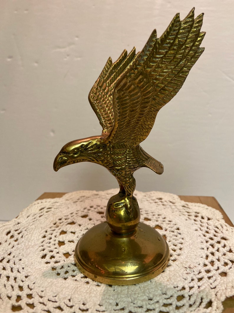 Vintage Solid Brass Eagle Sculpture, Perched on a Globe With Wings ... Vintage Solid Brass Eagle Sculpture, Perched on a Globe With Wings ...