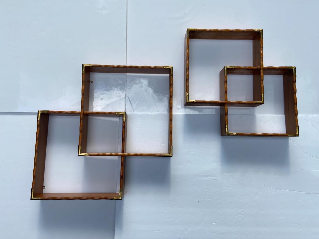 Vintage MCM Nesting Interlocking Wood Curio Display Shadow Boxes Wall ...