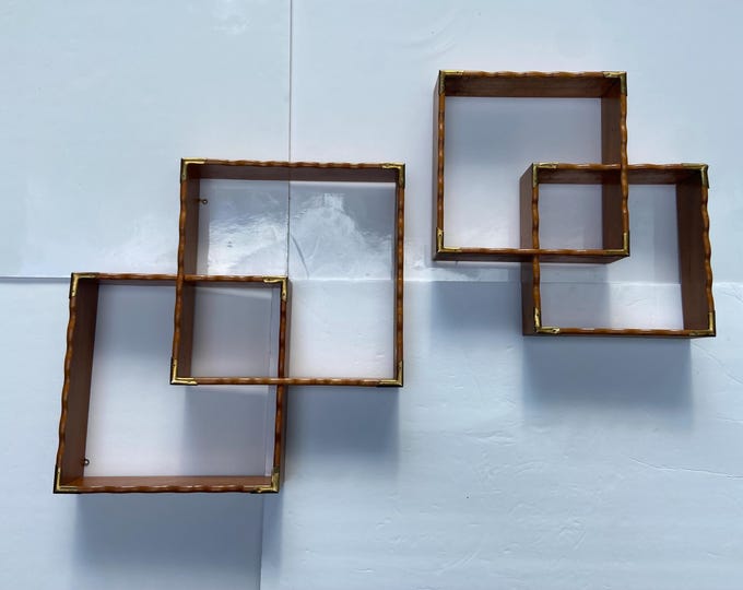 Vintage MCM Nesting Interlocking Wood Curio Display Shadow Boxes Wall ...