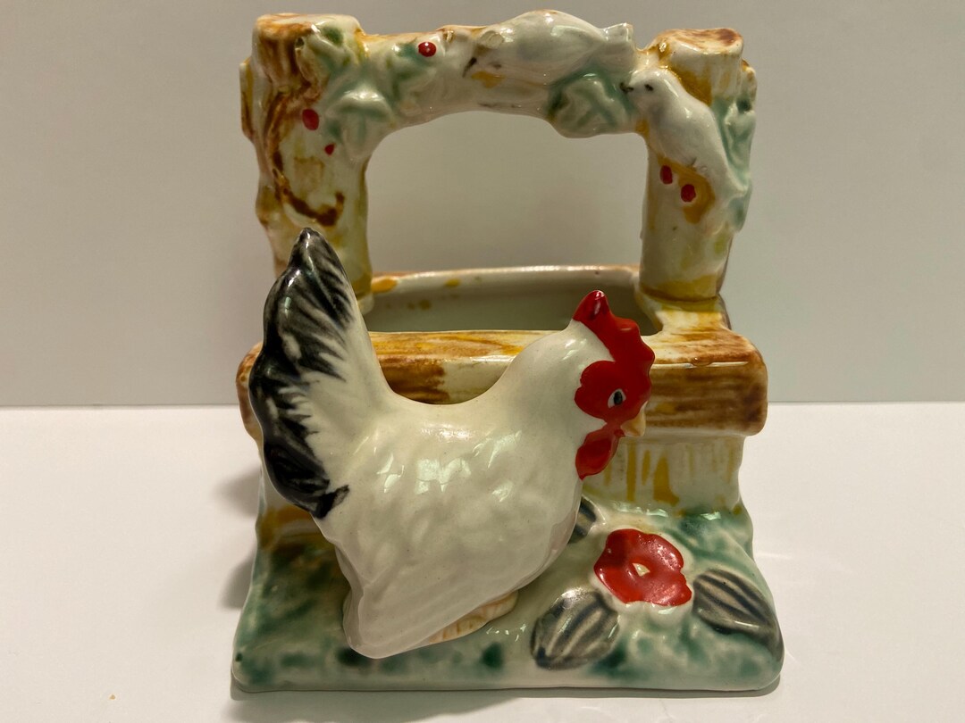 Vintage Planter by Shafford " Rooster at the Wishing Well" - Etsy