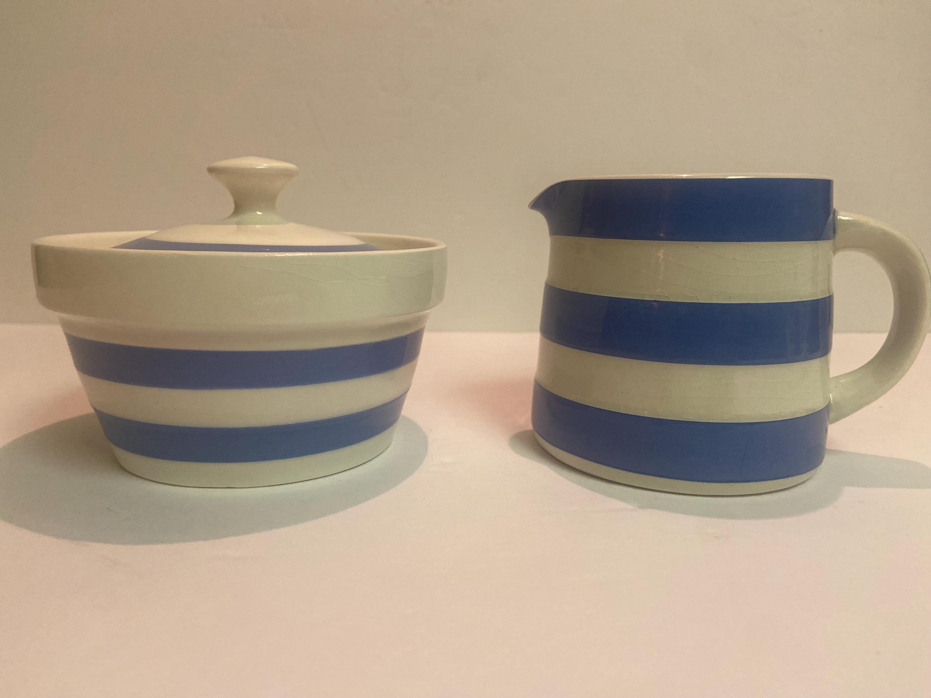 Vintage Set of Two Cornishware Creamer From TG Green England and Sugar Bowl From Carrigaline ...