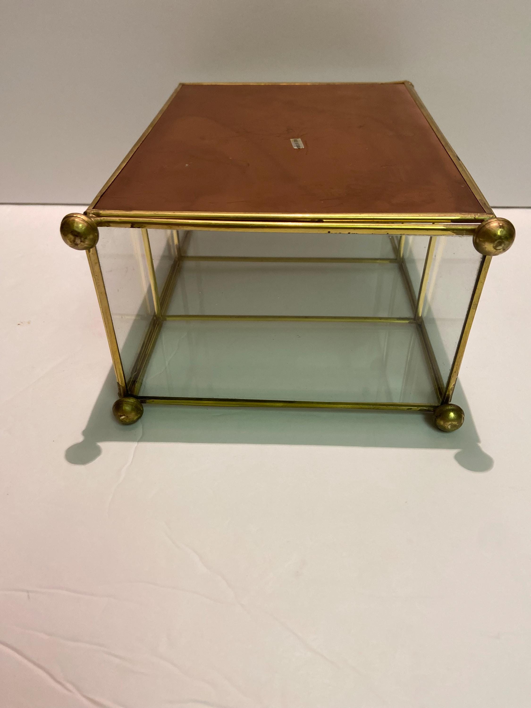 Vintage Brass & Glass Curio Cabinet Mirrored Back - Etsy