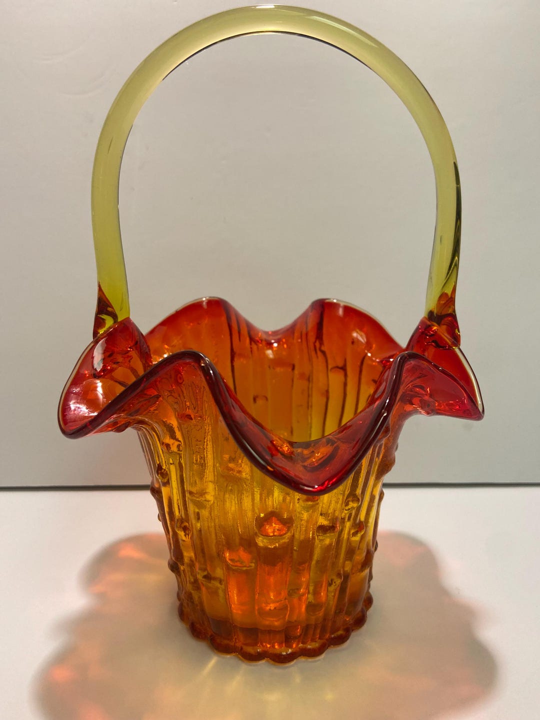 Vintage Amberina Glass Basket - Etsy