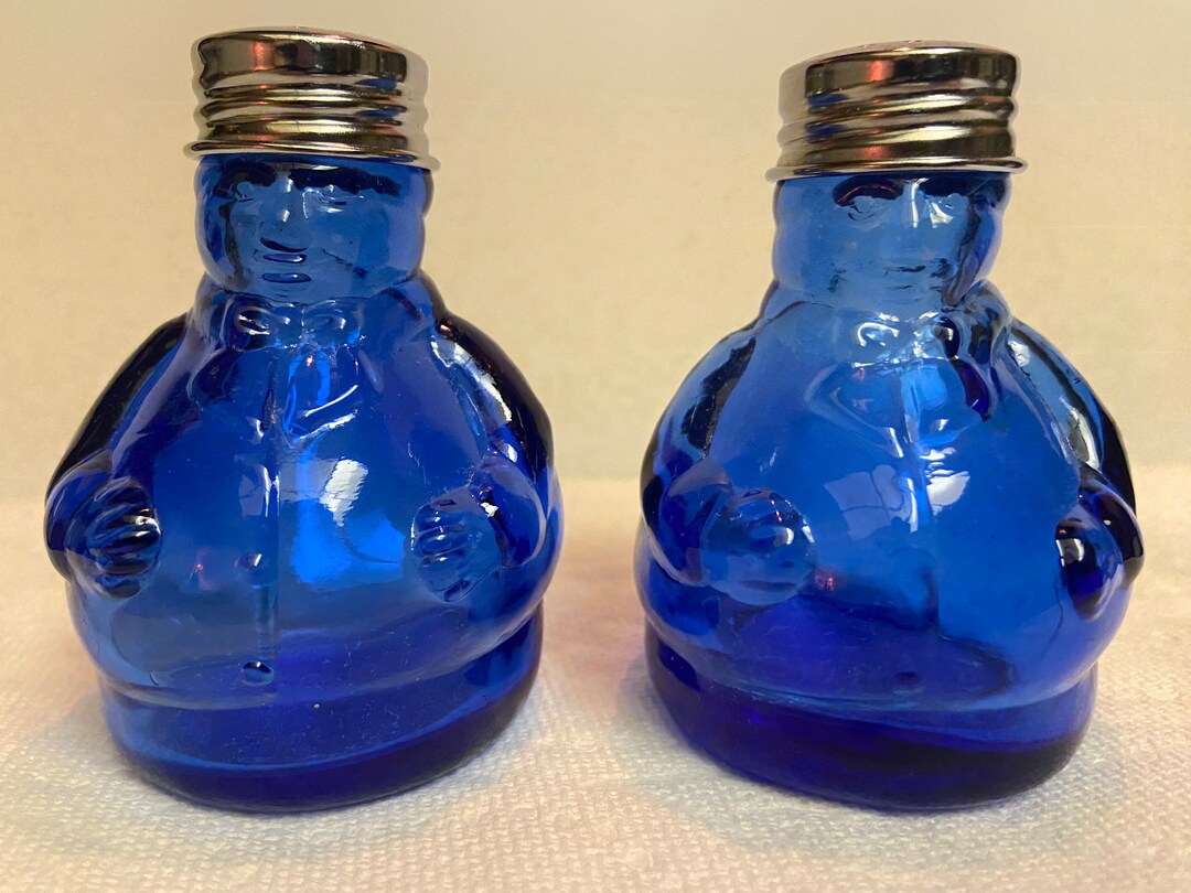 Vintage Cobalt Blue Fat Men With Bow Tie Salt & Pepper Shakers - Etsy