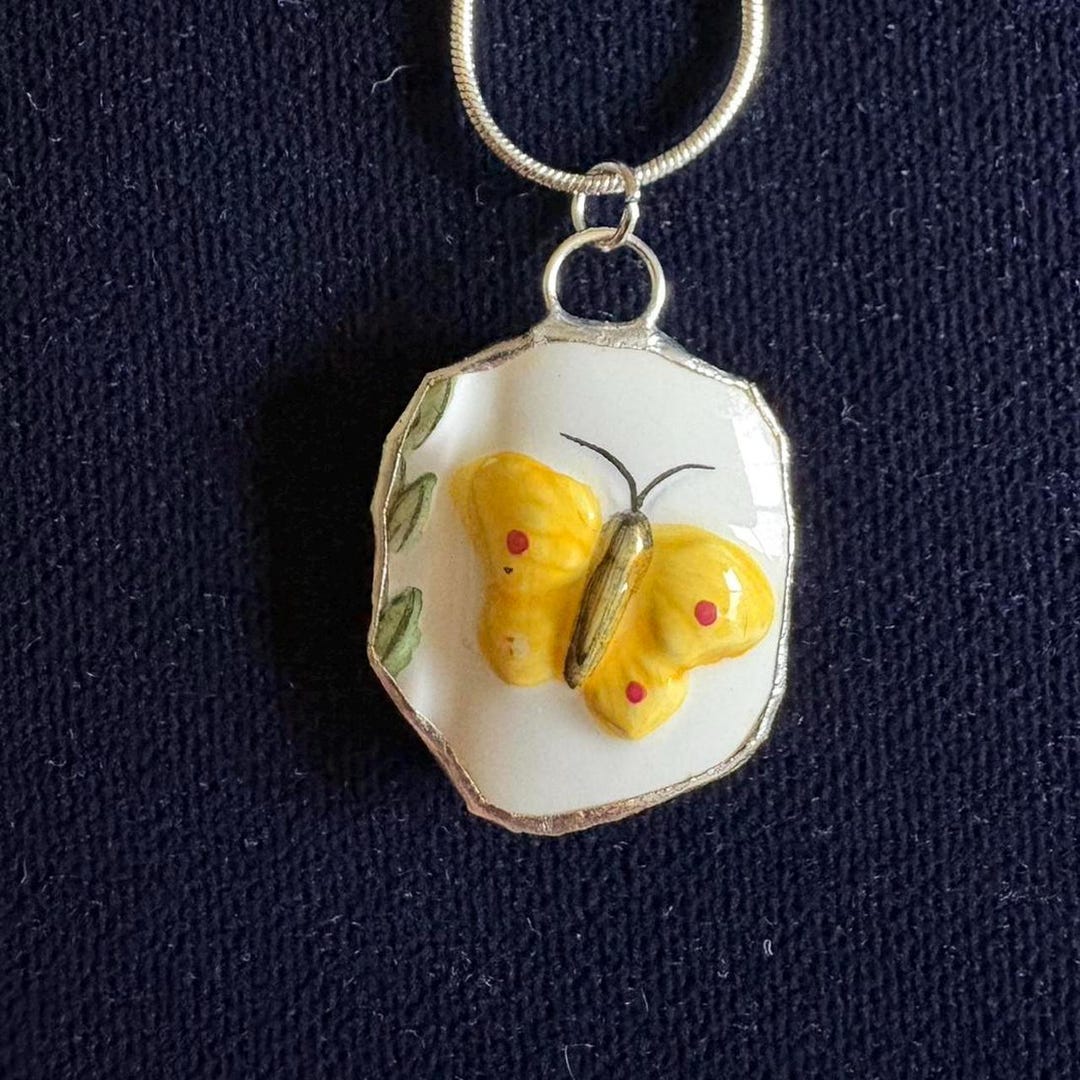 Butterfly Necklace, Repurposed Dishware - Etsy