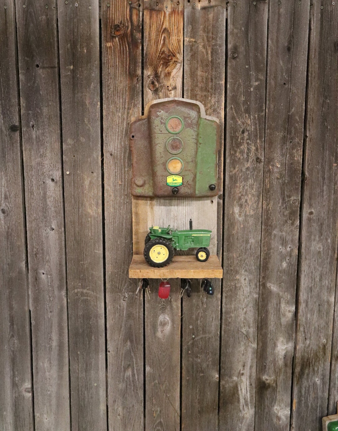Rustic Barn Board John Deere Dash Shelf: Farmhouse Key Hook Organizer ...