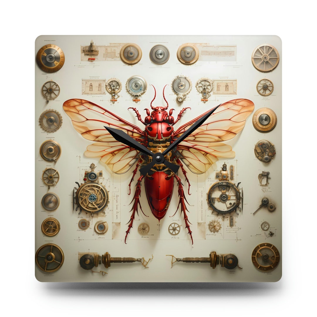 Red Robotic Cicada Bee Automaton Wall Clock - Imaginative Steampunk ...
