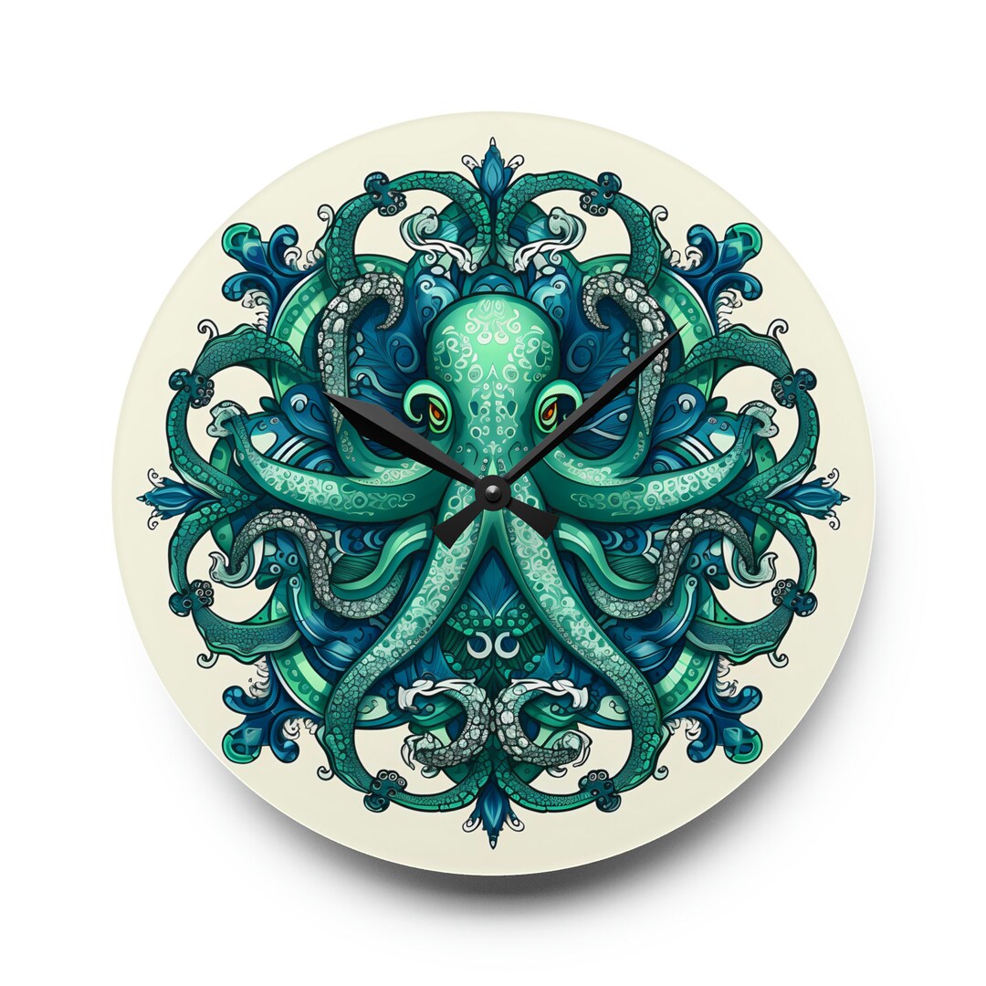Mandala Octopus Wall Clock Green & Blue Whimsical Design - Etsy