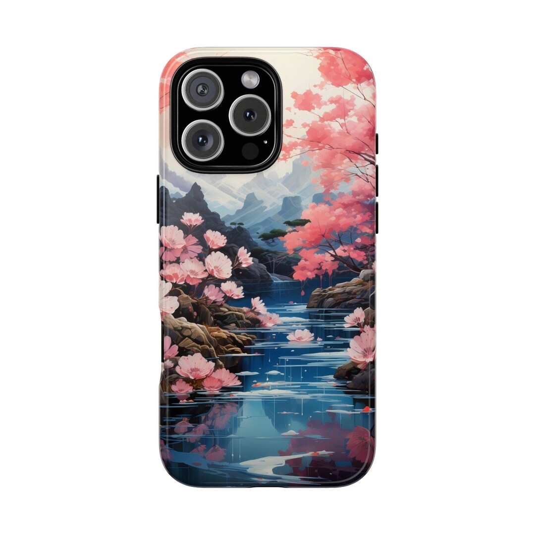 Pink Blossom Mountain Stream Landscape Phone Case for Iphone, Samsung ...