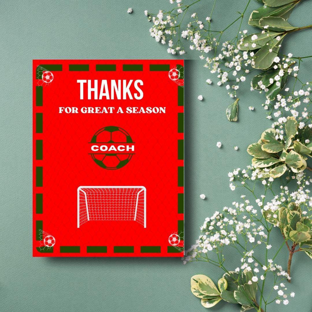 Soccer Coach Thank You Card - Digital Download With Gift Card Holder ...