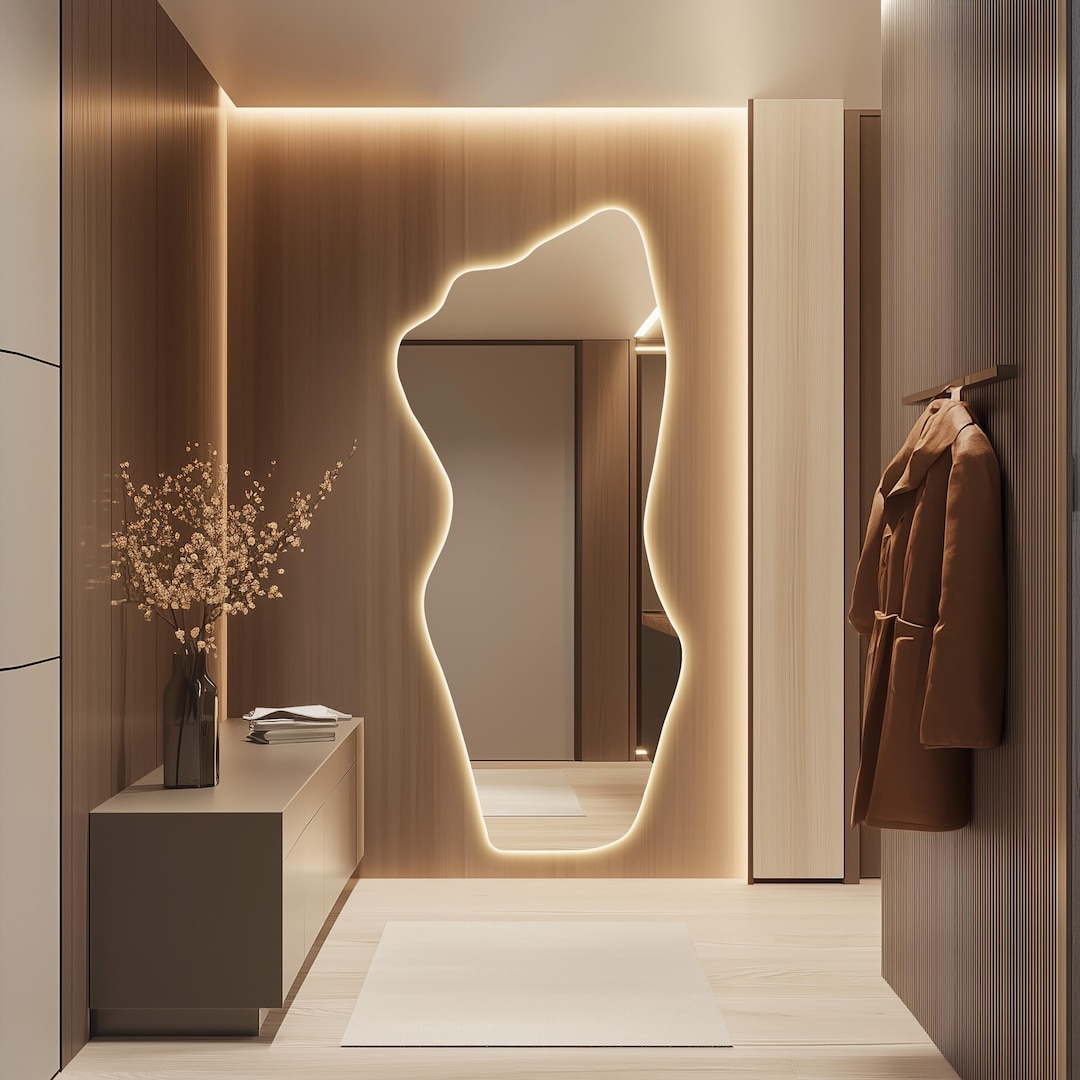 Asymmetrical LED Full Length Mirror, Statement Lighted Wall Mirror ...