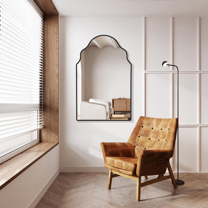 Arched Wall Mirror: Art Deco Flotal Glass Bathroom Vanity Mirror - Etsy