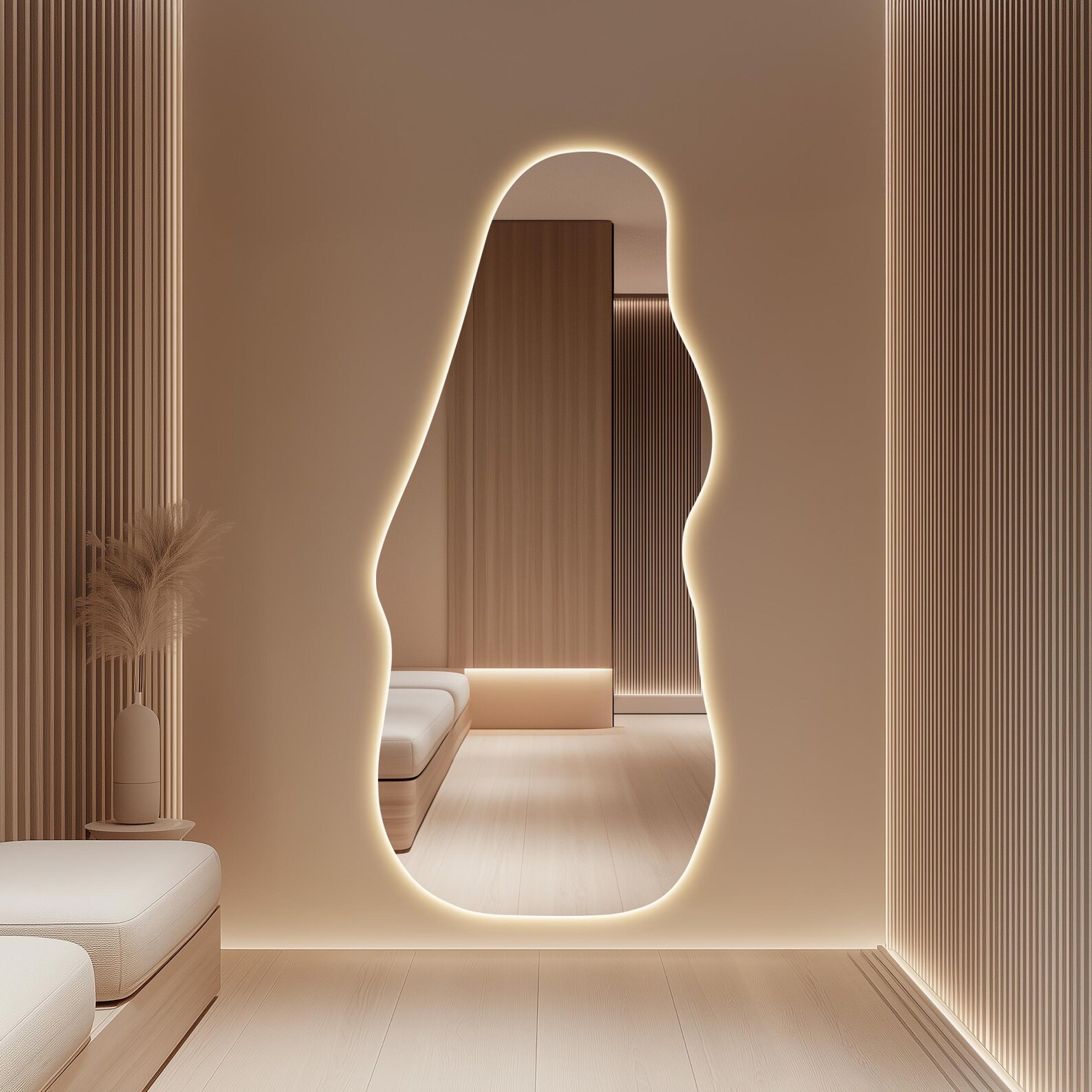 Irregular Full Length Mirror With Lights, LED Asymmetrical Mirror ...