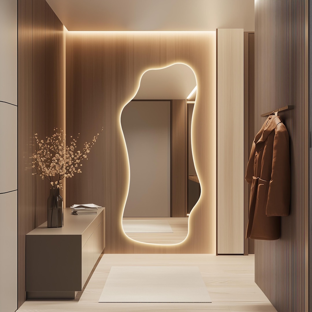 Irregular Full Length Mirror With Lights, LED Lighted Floor Mirror ...