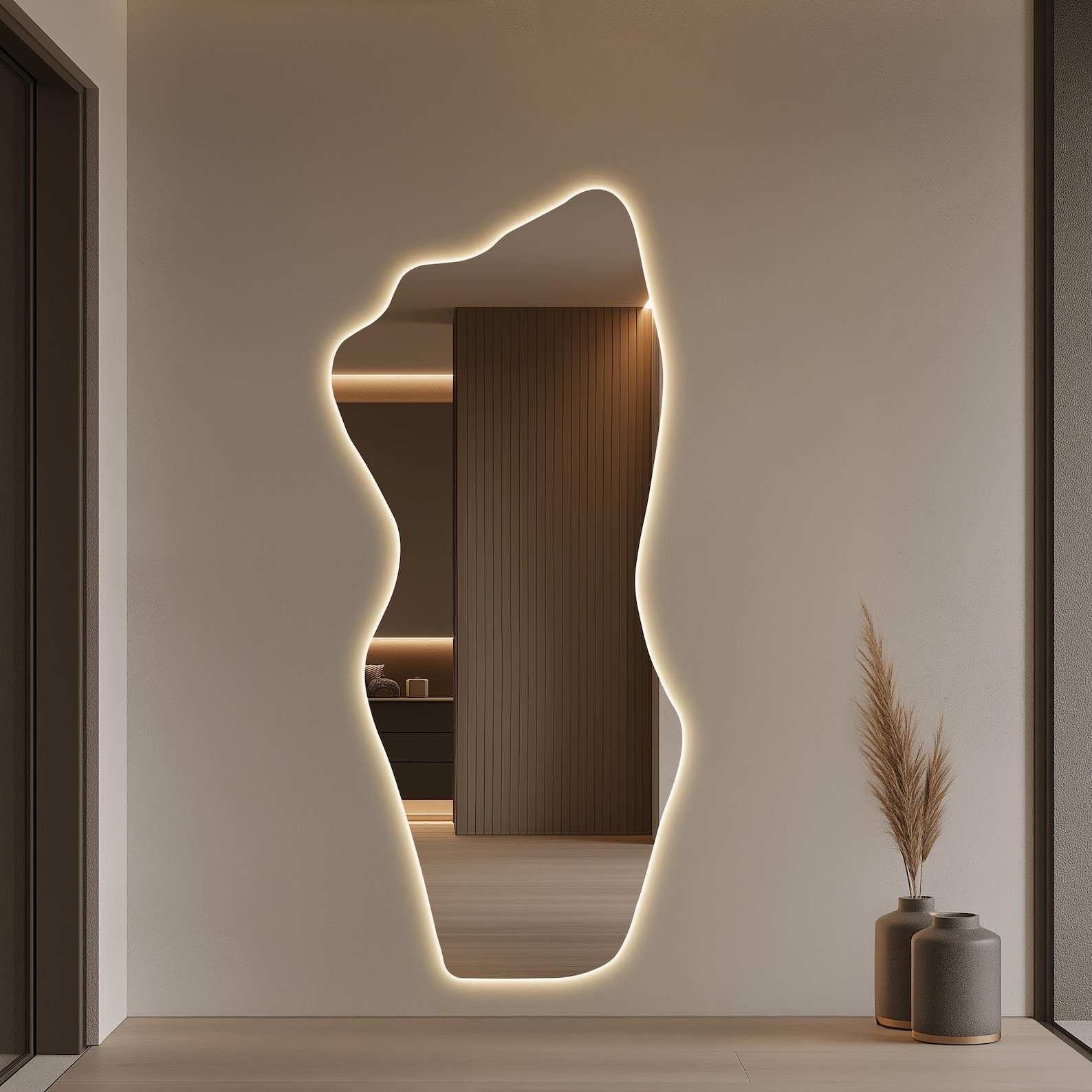 Asymmetrical LED Full Length Mirror, Statement Lighted Wall Mirror ...