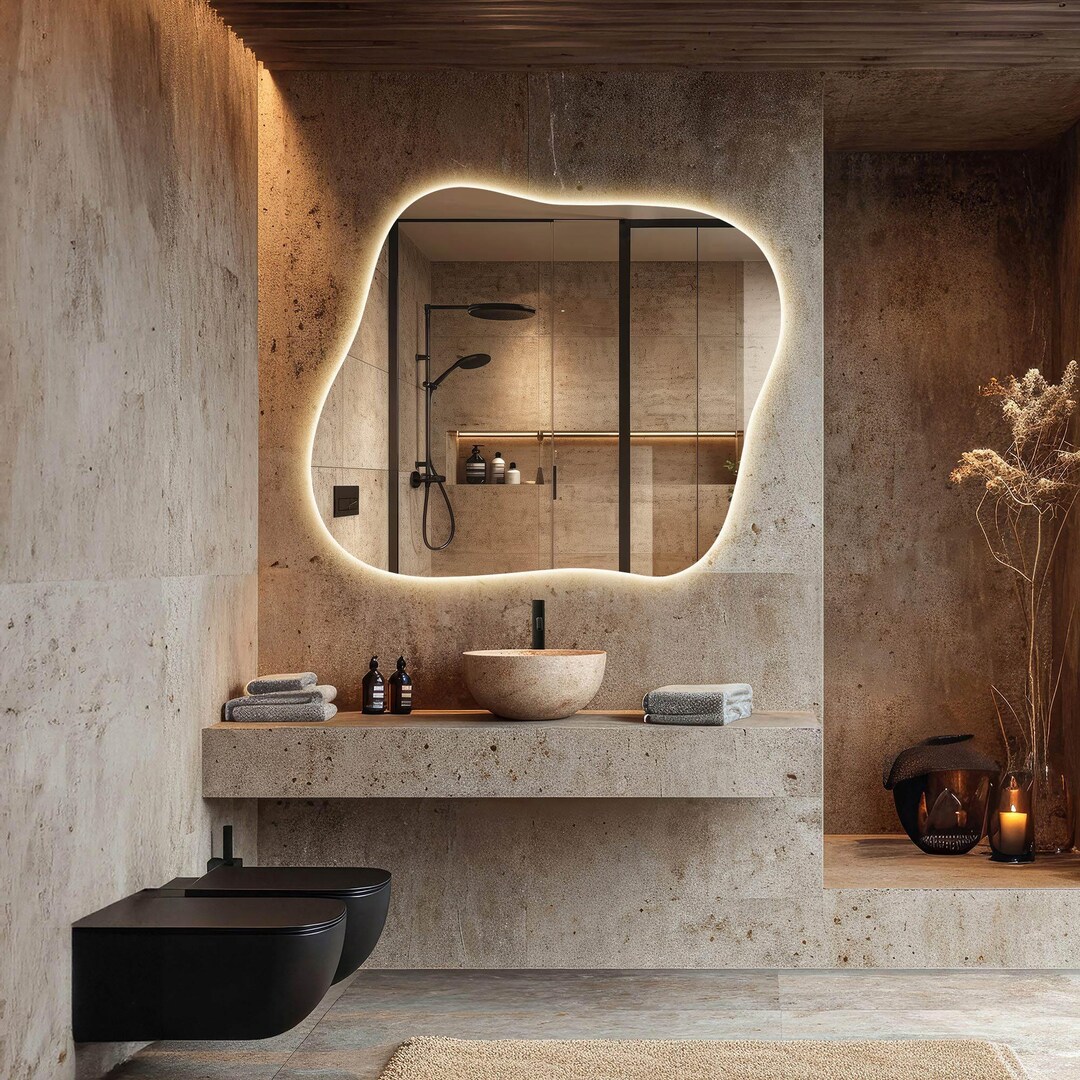 Irregular Design LED Bathroom Mirror, Backlit Vanity Mirror, Unique ...