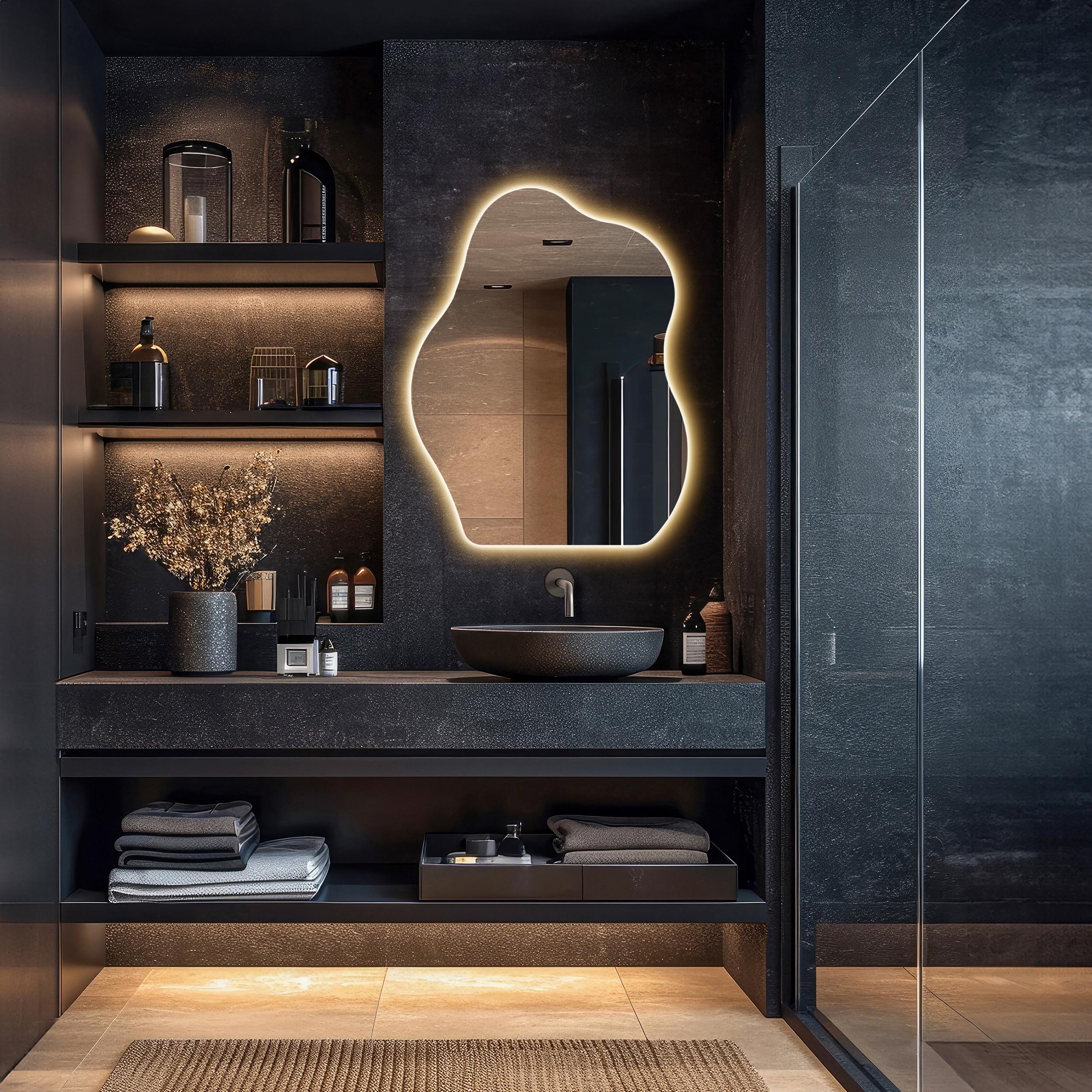 Wavy Led Bathroom Mirror, Irregular Lighted Mirror, Modern Vanity Wall ...