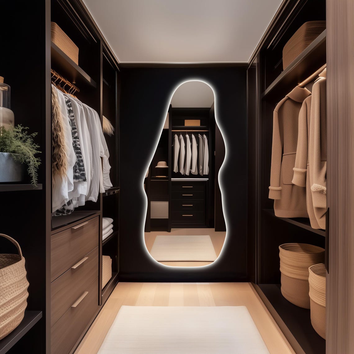 Irregular Full Length Mirror With Lights, LED Asymmetrical Mirror ...