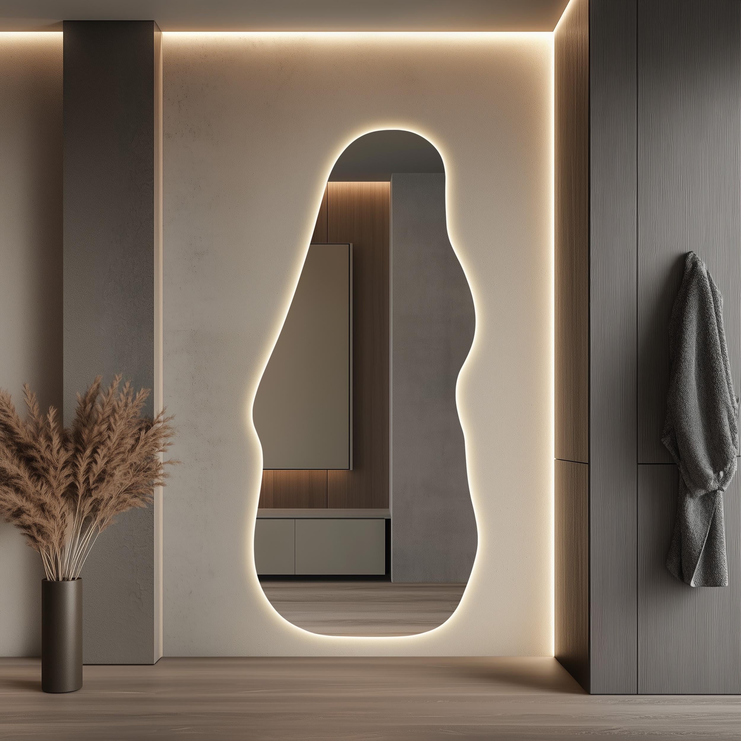 Irregular Full Length Mirror With Lights, LED Asymmetrical Mirror ...