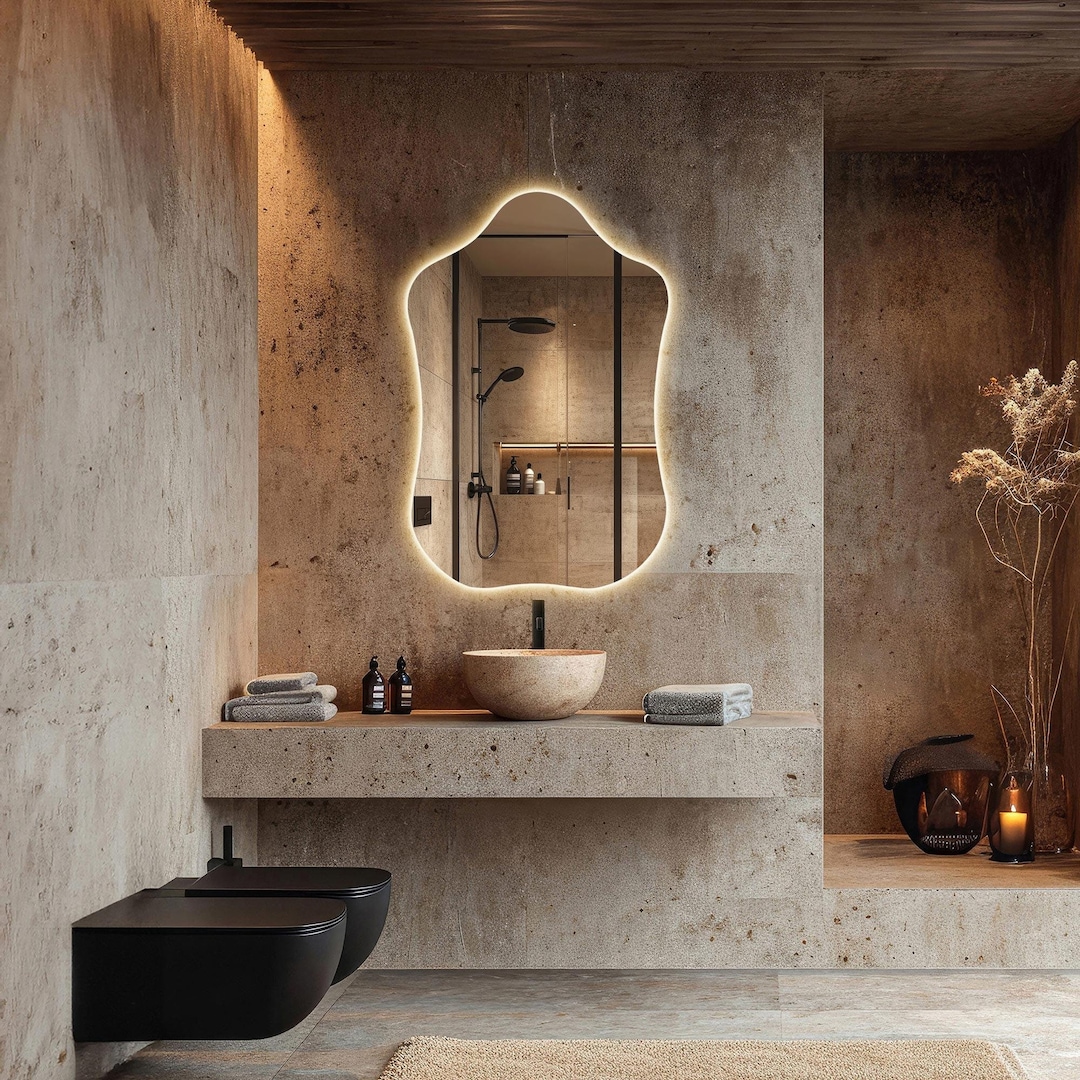 Aesthetic LED Wall Mounted Mirror, Illuminated Bathroom Mirror ...