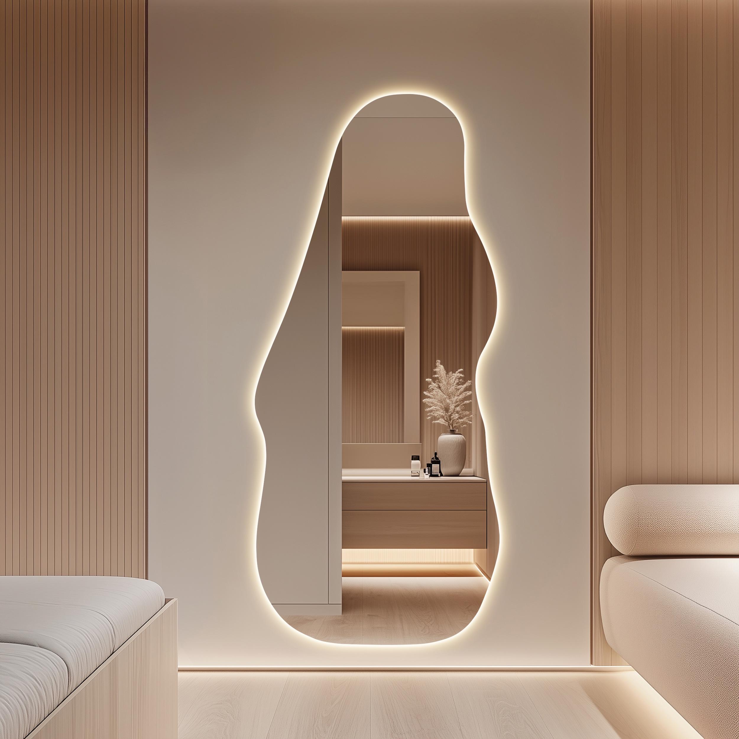 Irregular Full Length Mirror With Lights, LED Asymmetrical Mirror ...