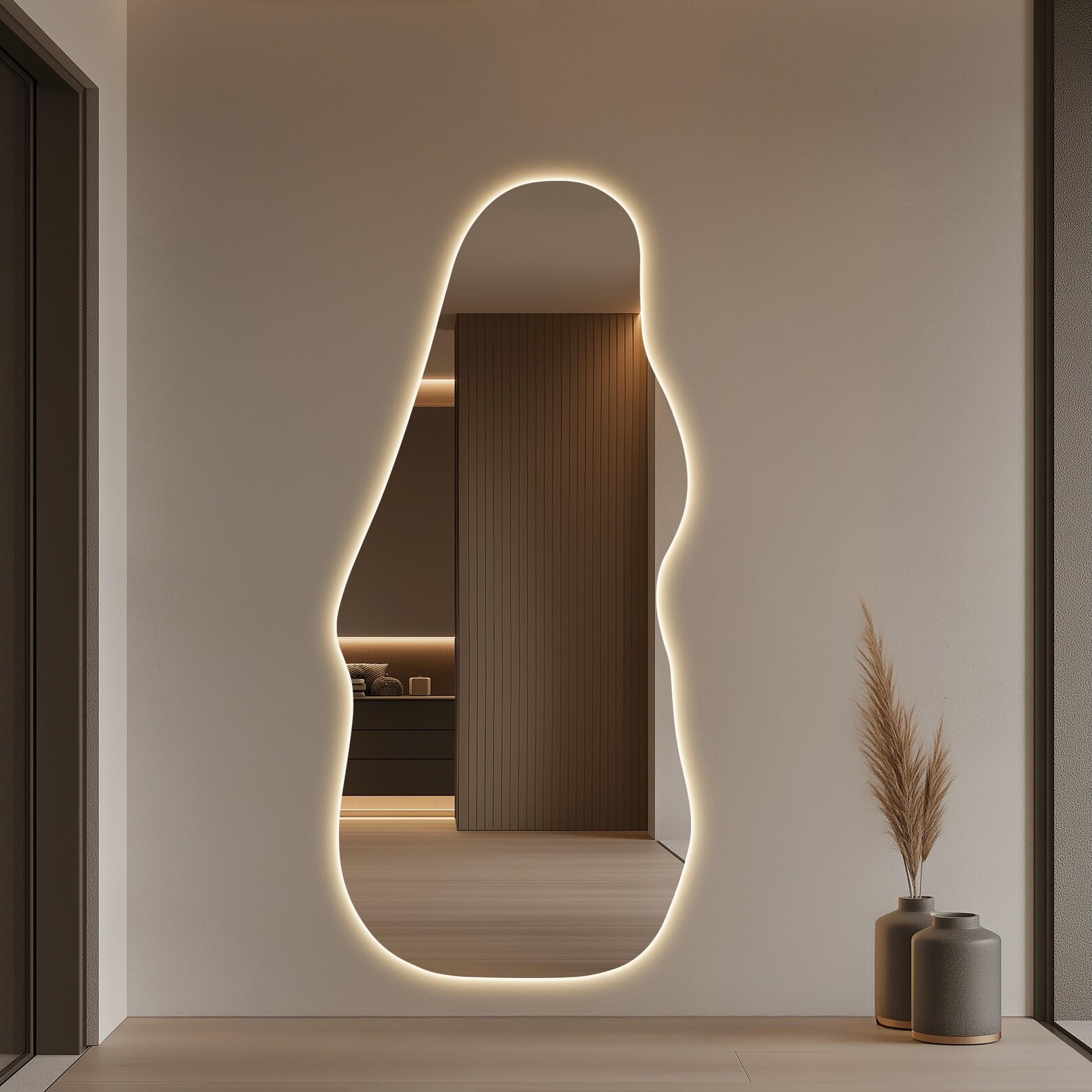 Irregular Full Length Mirror With Lights, LED Asymmetrical Mirror ...