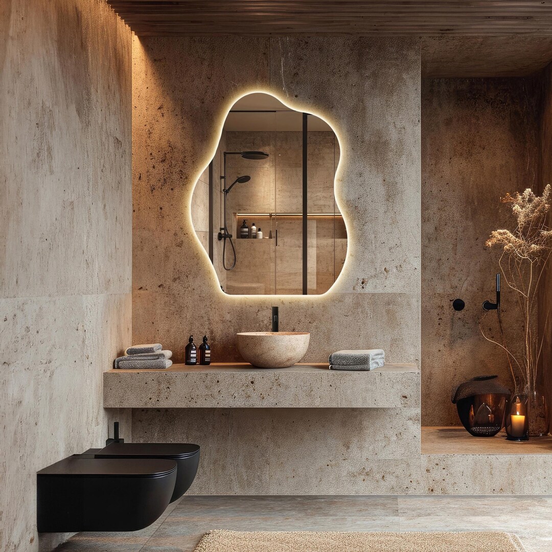 Wavy Led Bathroom Mirror, Irregular Lighted Mirror, Modern Vanity Wall ...