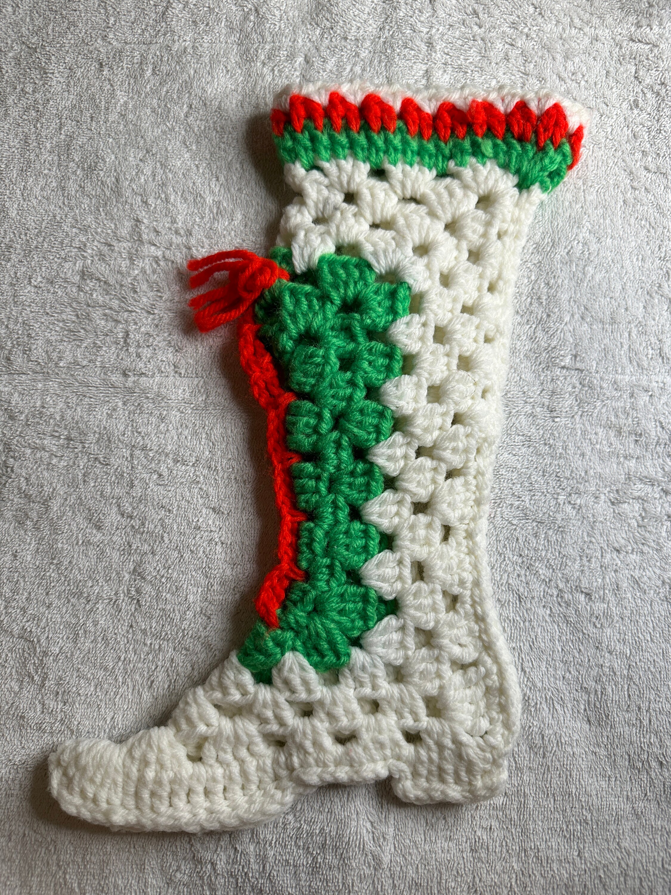 Crochet Cowboy Boot Stocking, Red Trim - Etsy