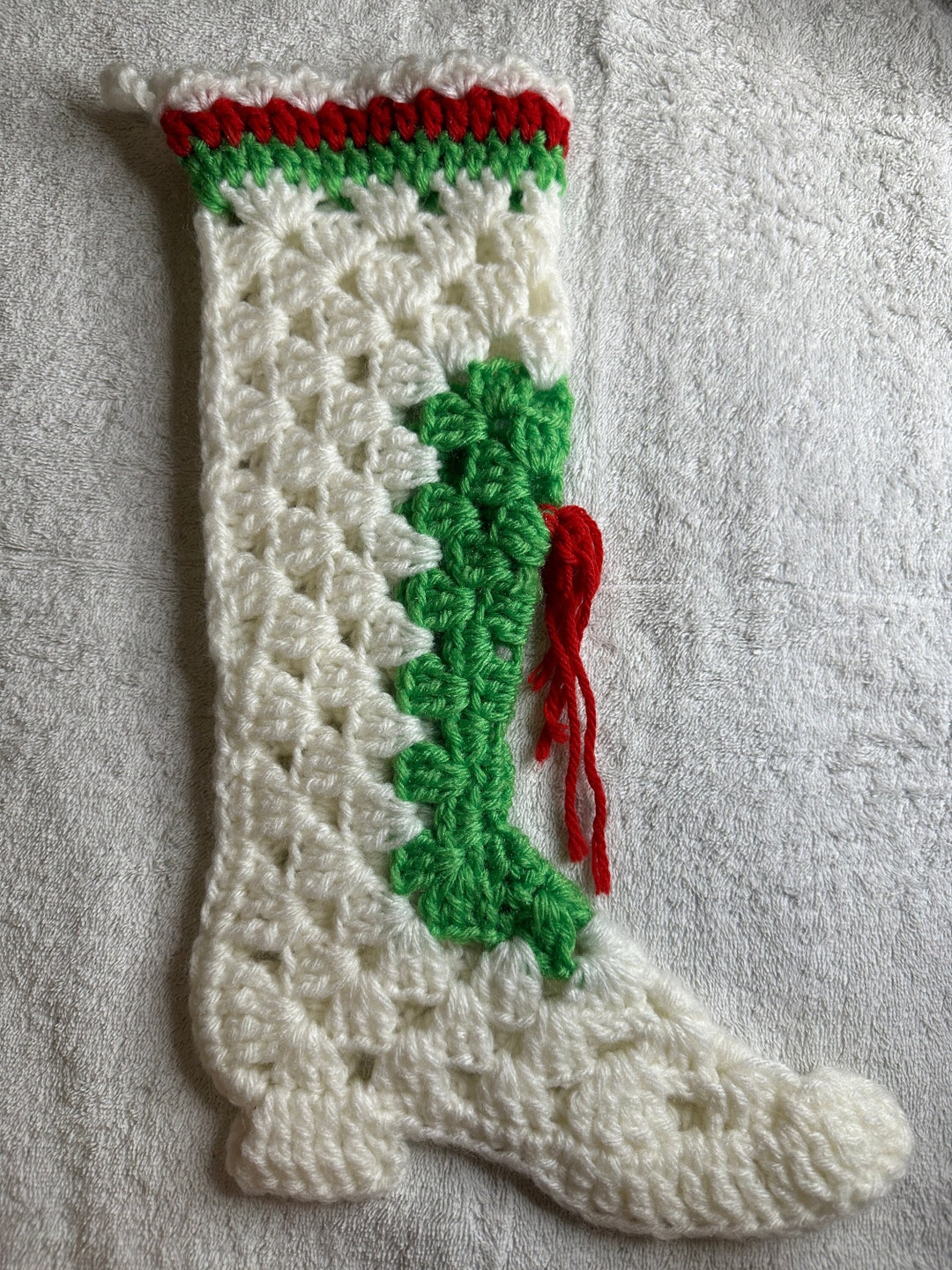 Crochet Cowboy Boot Christmas Stocking - Light Green Trim - Etsy