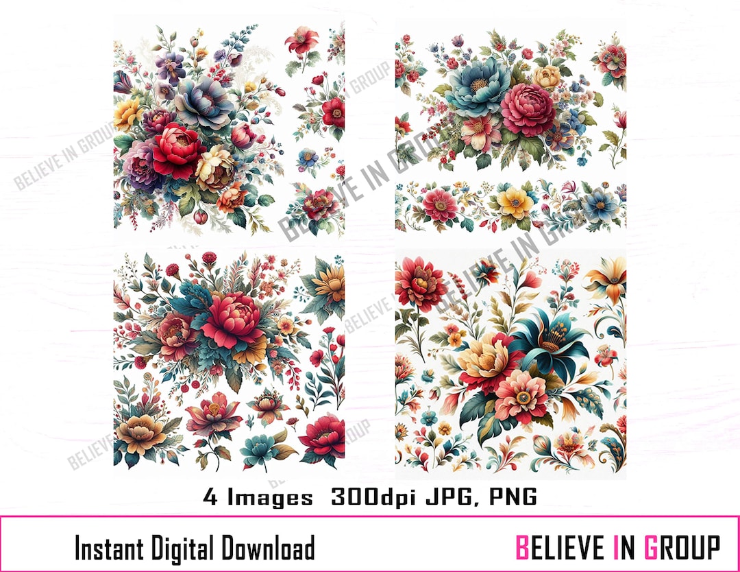 Floral Digital Paper, Digital Wallpaper, Flowers, Scrapbook, Vintage ...