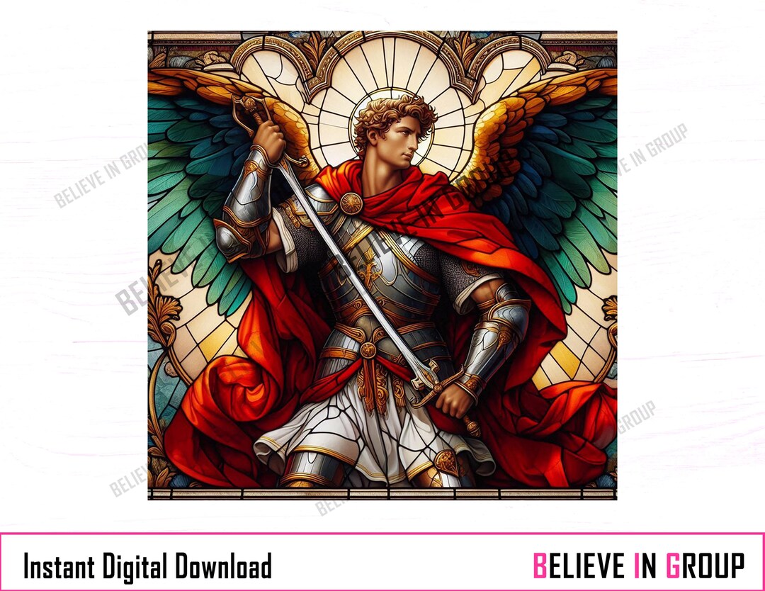 Saint Michael Archangel Stained Glass, Religious Digital Image, San ...