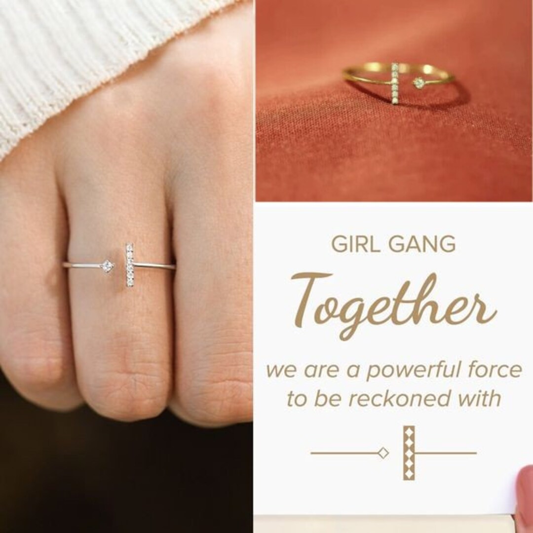 Gift for Bestie Girl Gang Minimalist T Shaped Ring adjustable Stacking ...