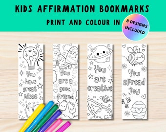 Set of 8 Coloring Positive Affirmation Bookmarks for Kids | Printable ...