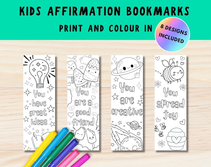 Set of 8 Coloring Positive Affirmation Bookmarks for Kids | Printable ...