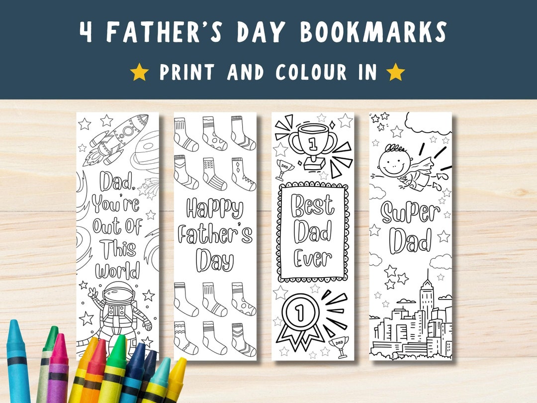 Set of 4 Father's Day Colouring Bookmarks, Printable Father's Day ...