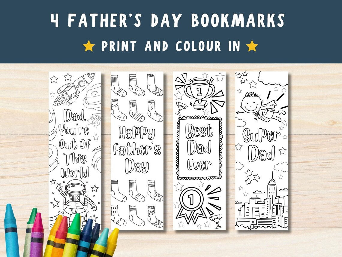 Set of 4 Father's Day Colouring Bookmarks, Printable Father's Day ...