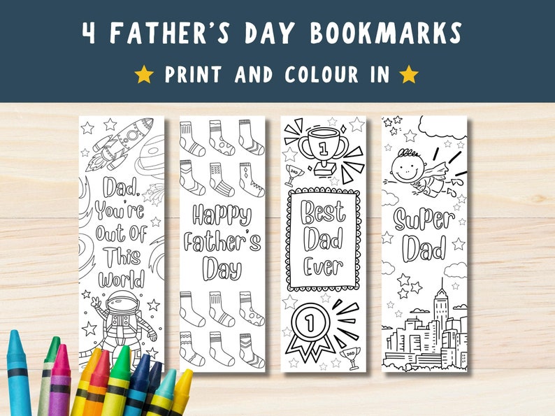 Set of 4 Father's Day Colouring Bookmarks, Printable Father's Day ...