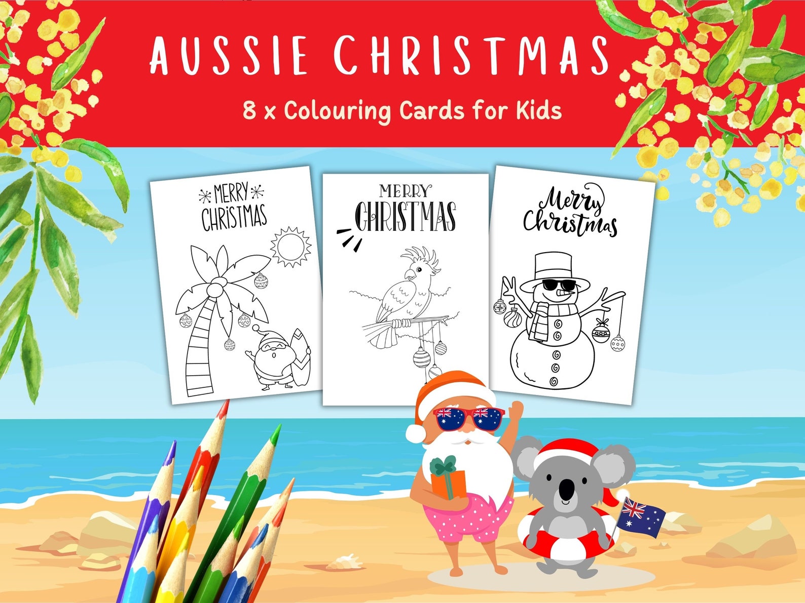 8 Australian Christmas Printable Colouring Cards | Aussie Christmas ...