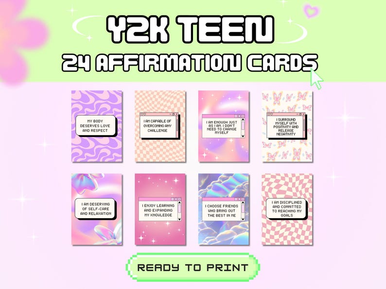 24 Printable Affirmation Cards for Tweens/teens Girls, 2000's Y2K ...