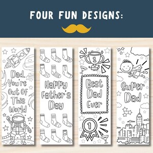 Set of 4 Father's Day Colouring Bookmarks, Printable Father's Day ...