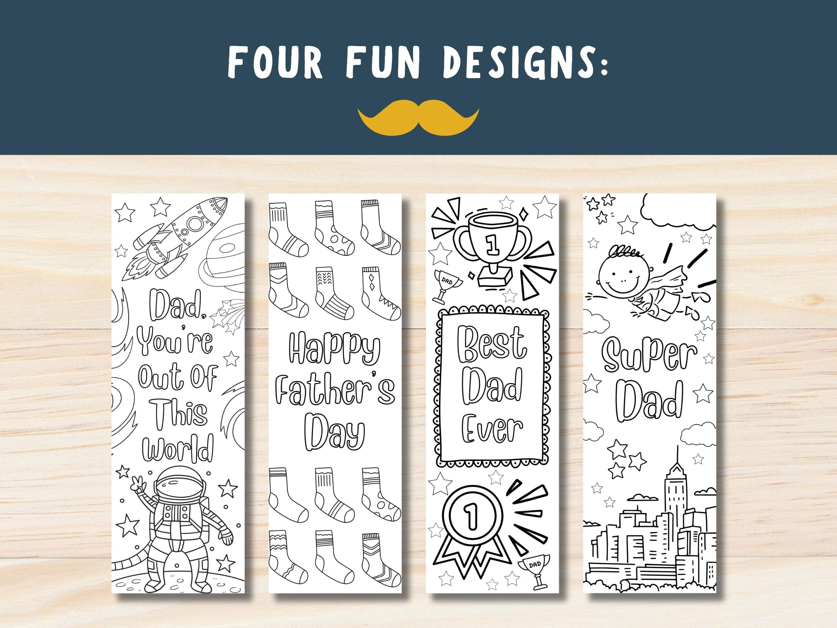 Set of 4 Father's Day Colouring Bookmarks, Printable Father's Day ...